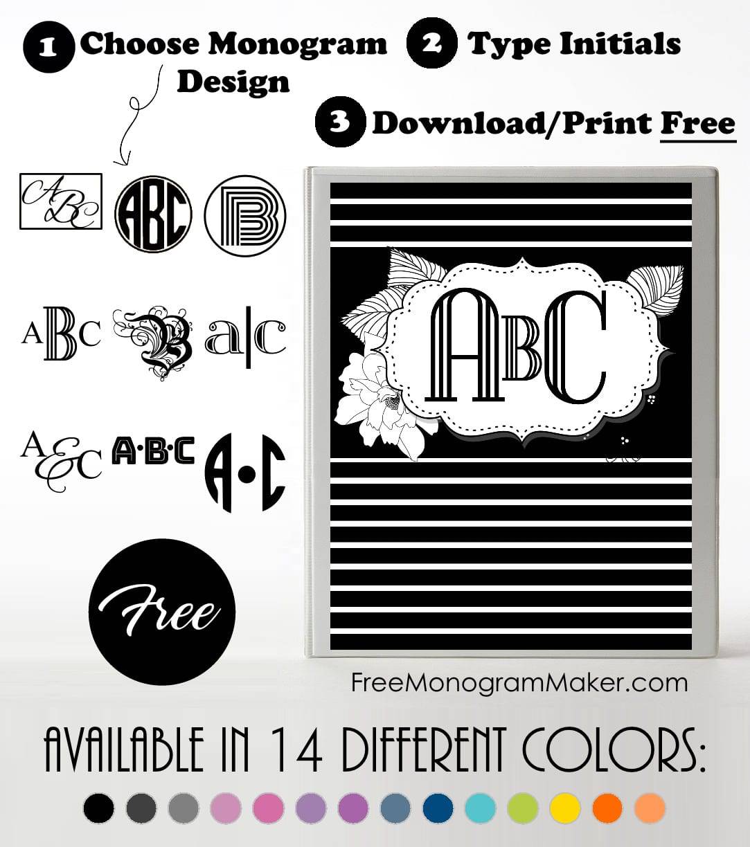 Free Monogram Binder Cover Customize Online Instant Download